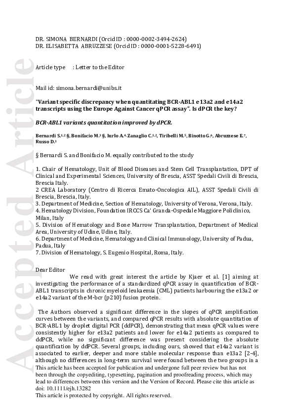 (PDF) “Variant specific discrepancy when quantitating BCR-ABL1 e13a2 ...
