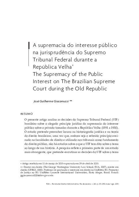(PDF) A supremacia do interesse público na jurisprudência do Supremo ...