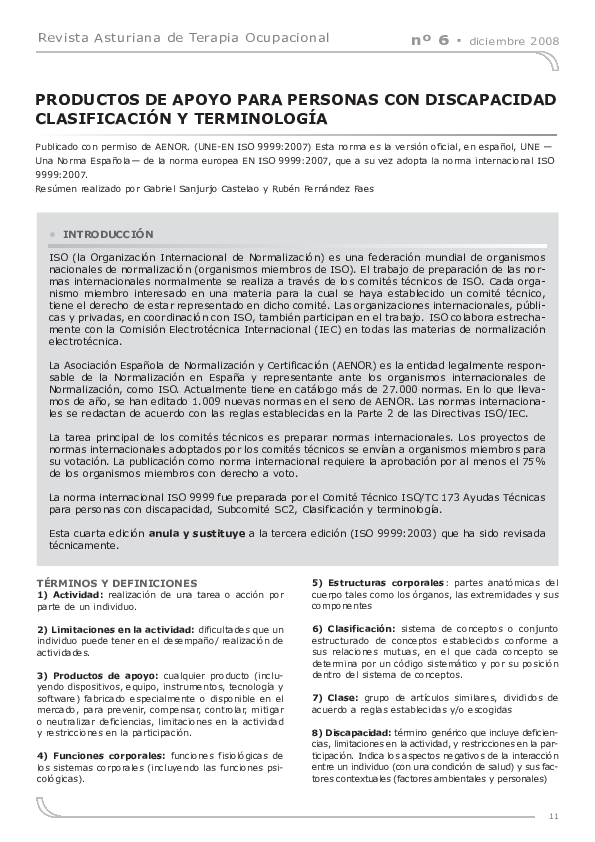 (PDF) Productos de apoyo para personas con discapacidad.Clasificación y ...