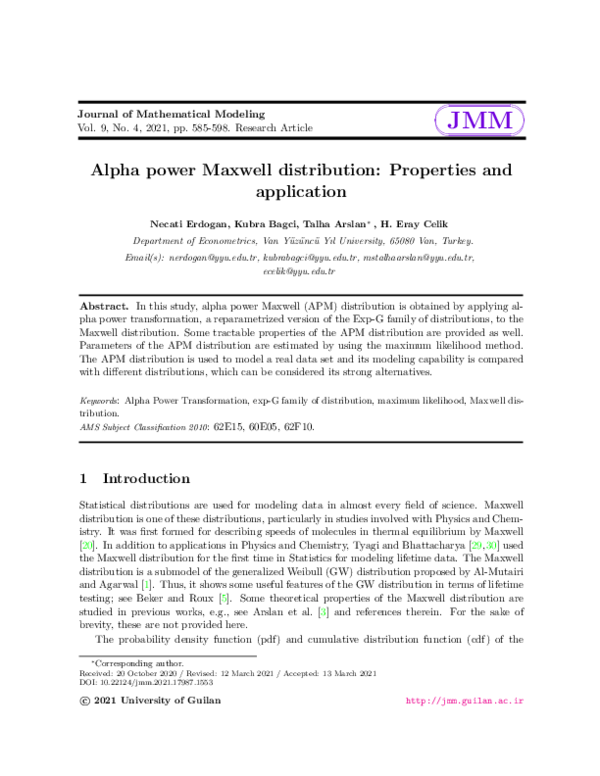 (PDF) Alpha power Maxwell distribution: Properties and application