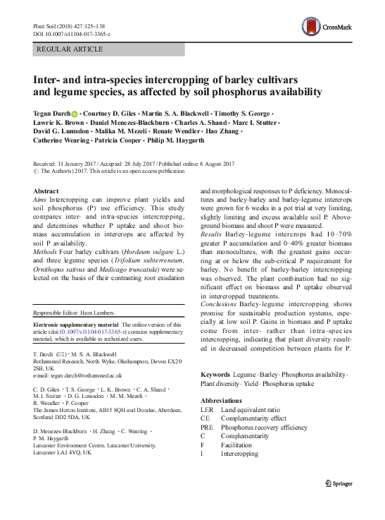 (PDF) Inter- and intra-species intercropping of barley cultivars and ...