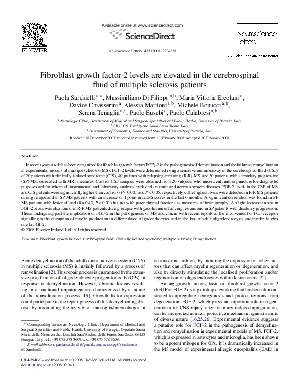 (PDF) Fibroblast growth factor-2 levels are elevated in the cerebrospinal fluid of multiple ...
