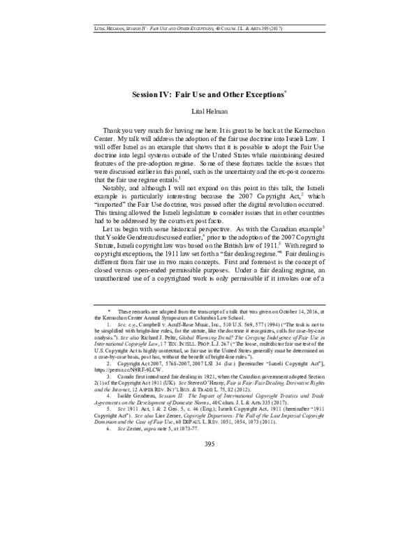(PDF) Session IV: Fair Use and Other Exceptions