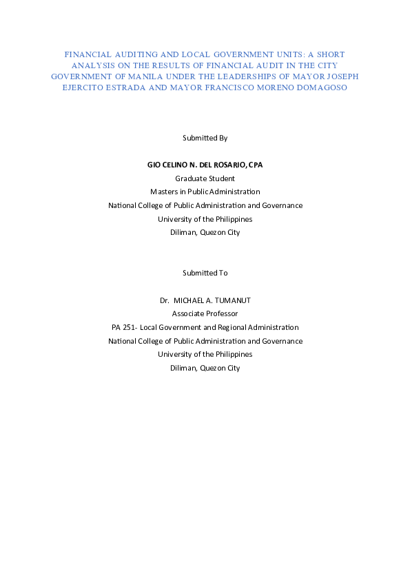 (DOC) A SHORT ANALYSIS ON THE RESULTS OF FINANCIAL AUDIT IN THE CITY ...