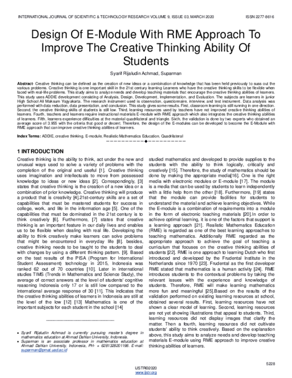 (PDF) Design Of E-Module With RME Approach To Improve The Creative ...