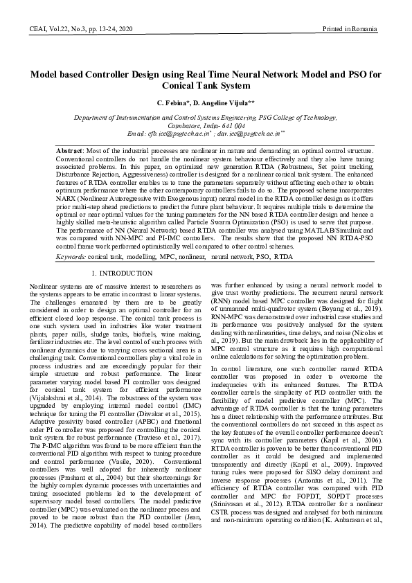 (PDF) Model based Controller Design using Real Time Neural Network Model and PSO for Conical ...