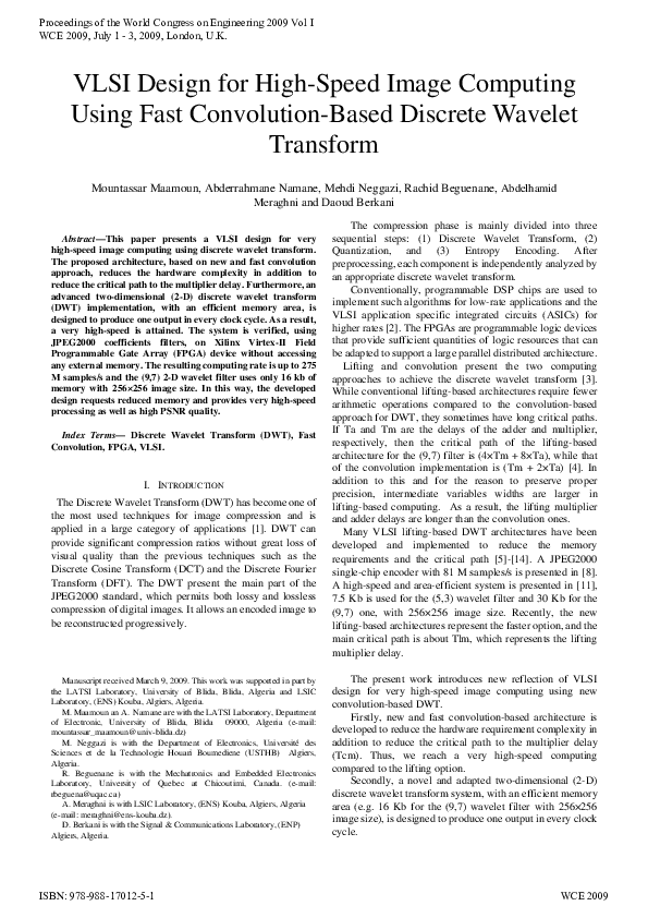 (PDF) VLSI Design for High-Speed Image Computing Using Fast Convolution-Based Discrete Wavelet ...