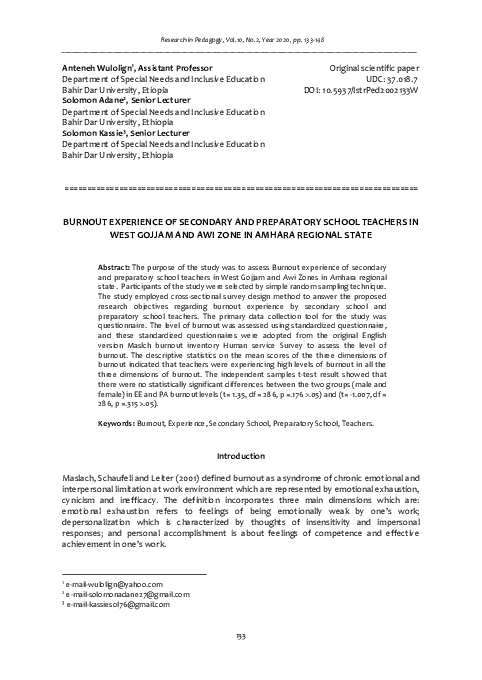 (PDF) Burnout experience of secondary and preparatory school teachers ...