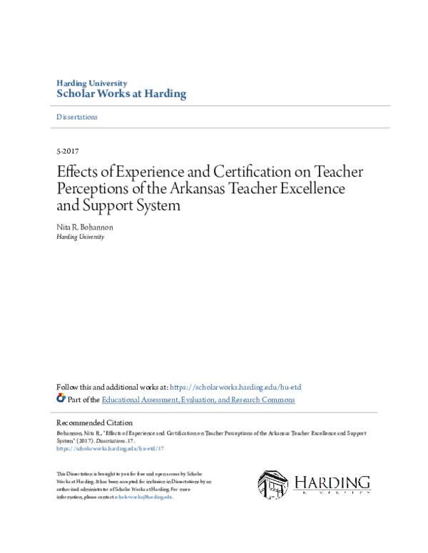 (PDF) Effects of Experience and Certification on Teacher Perceptions of ...