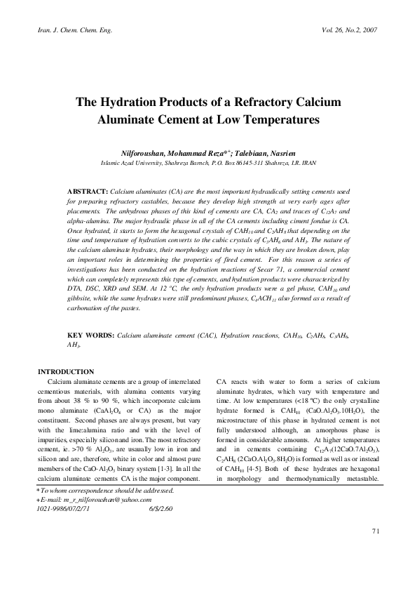 (PDF) The Hydration Products of a Refractory Calcium Aluminate Cement ...