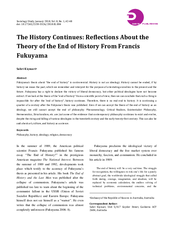 (PDF) The History Continues: Reflections about the Theory of the End of ...