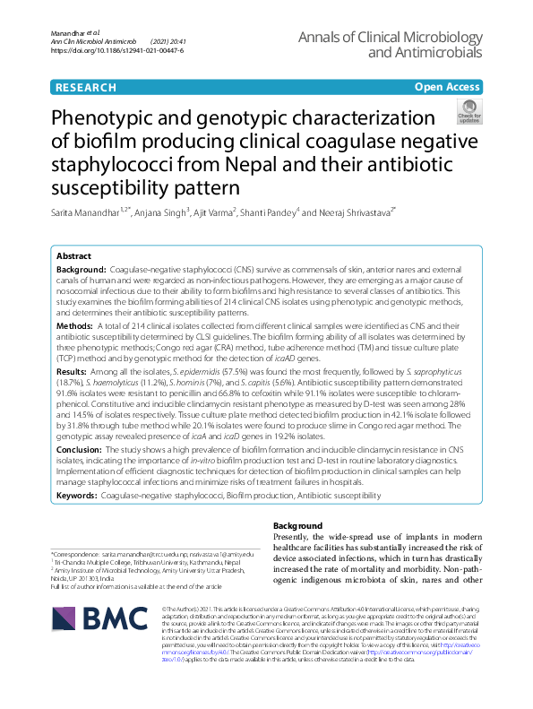 (PDF) Phenotypic and genotypic characterization of biofilm producing clinical coagulase negative ...