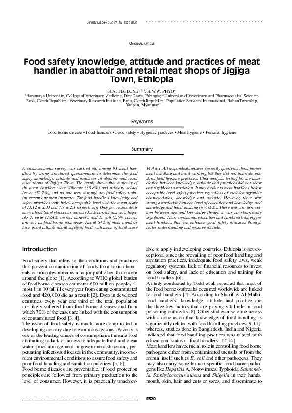 (PDF) Food safety knowledge, attitude and practices of meat handler in ...