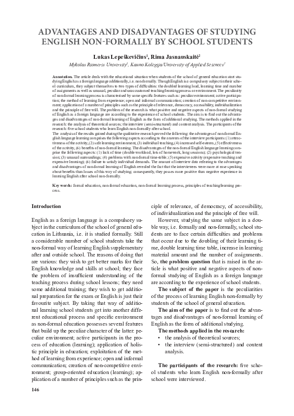 (PDF) Advantages and Disadvantages of Studying English Non-Formally by ...