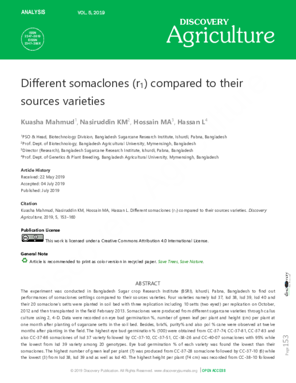 (PDF) Different somaclones ( r 1 ) compared to their sources varieties