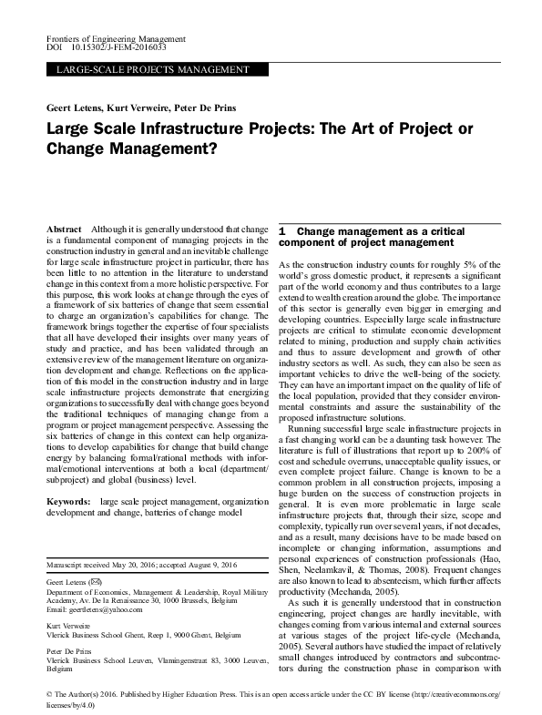 (PDF) Large Scale Infrastructure Projects: The Art of Project or Change Management?