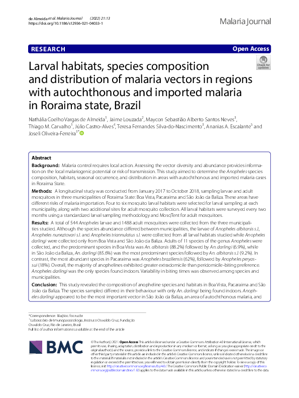 (PDF) Larval habitats, species composition and distribution of malaria vectors in regions with ...