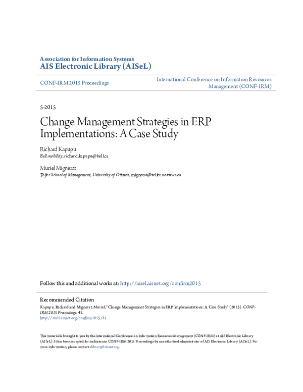 (PDF) Change Management Strategies in ERP Implementations: A Case Study