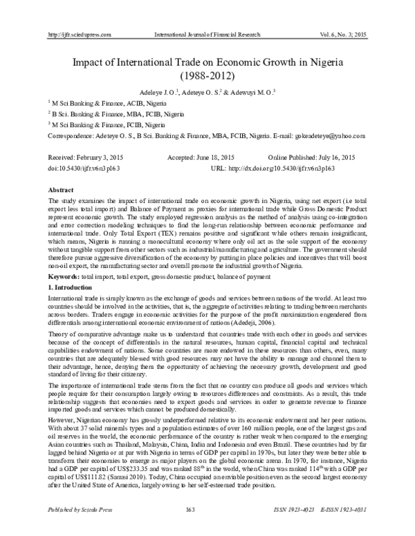 (PDF) Impact of International Trade on Economic Growth and Development ...