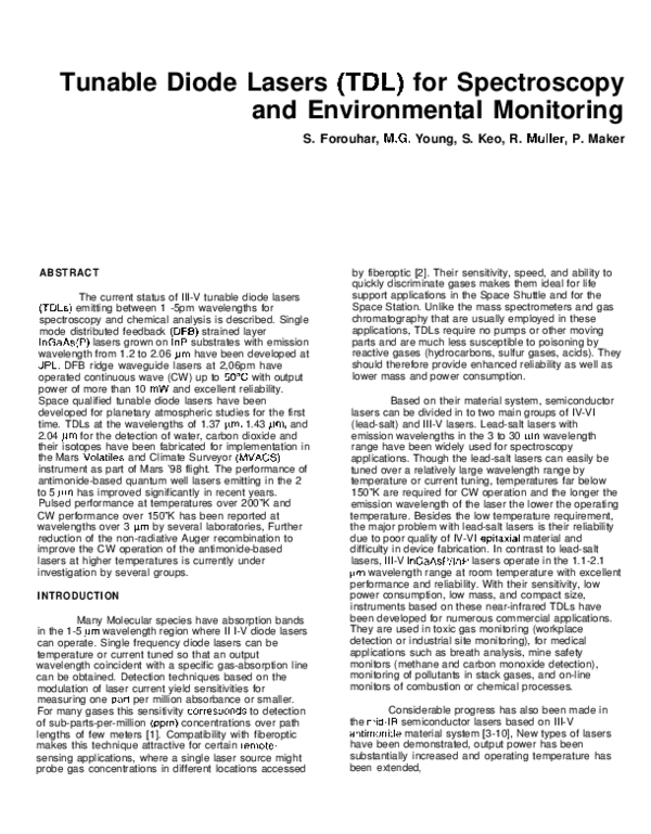 (PDF) Tunable Diode Lasers (TDL) for Spectroscopy and Environmental ...