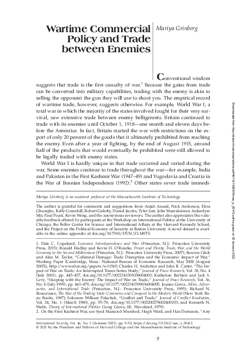 (PDF) Wartime Commercial Policy and Trade between Enemies