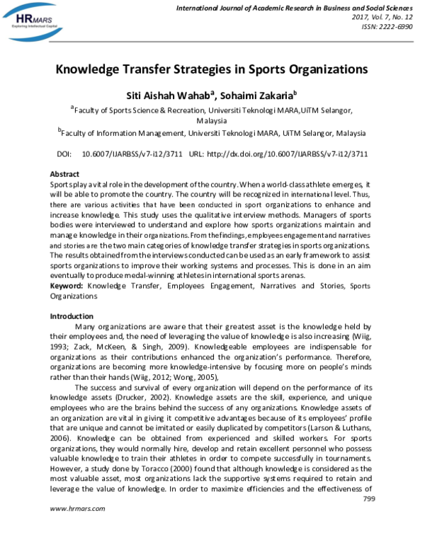 (PDF) Knowledge Transfer Strategies in Sports Organizations