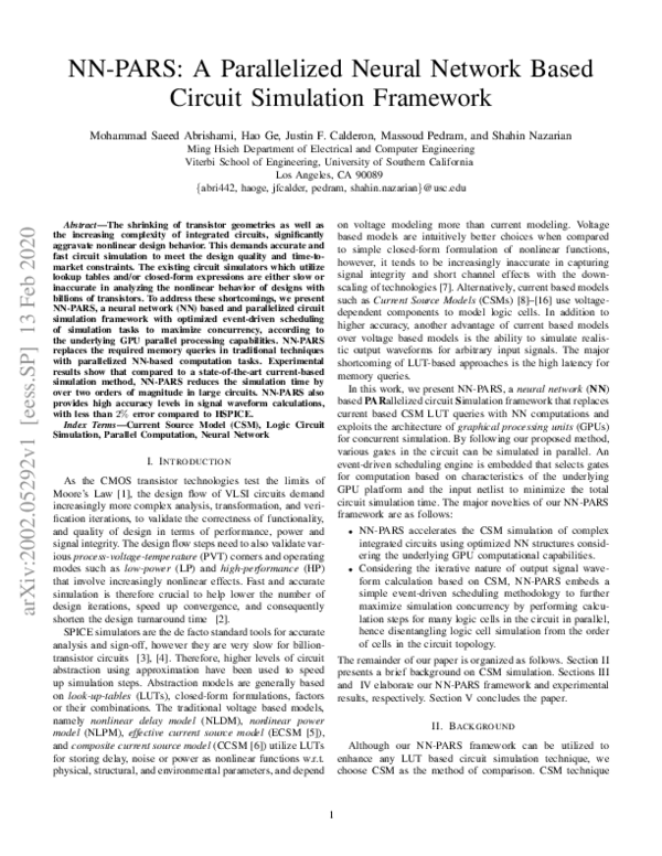 (PDF) NN-PARS: A Parallelized Neural Network Based Circuit Simulation Framework