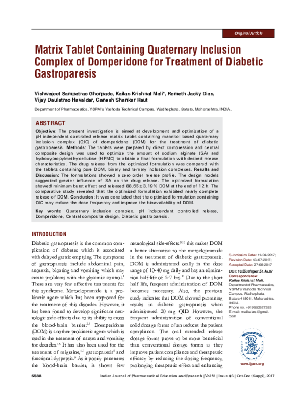(PDF) Matrix Tablet Containing Quaternary Inclusion Complex of ...