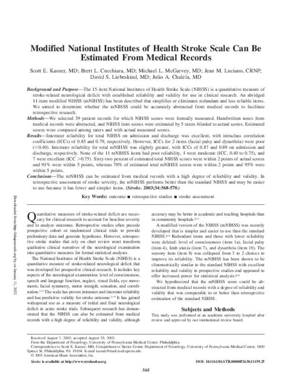 (PDF) Modified National Institutes of Health Stroke Scale Can Be