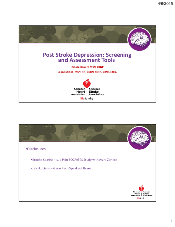 (PDF) Post Stroke Depression: Screening and Assessment Tools