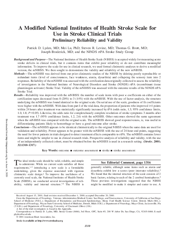 (PDF) A Modified National Institutes of Health Stroke Scale for Use in ...