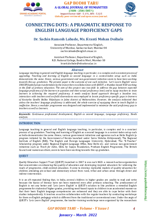 (PDF) CONNECTING DOTS: A PRAGMATIC RESPONSE TO ENGLISH LANGUAGE ...