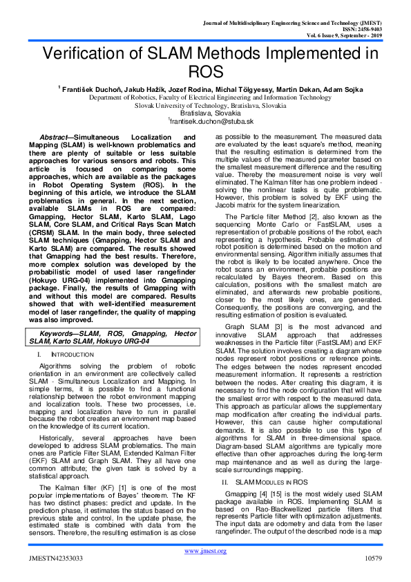 (PDF) Verification of SLAM Methods Implemented in ROS