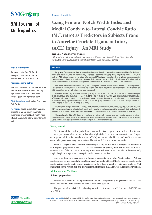 (PDF) Using Femoral Notch Width Index and Medial Condyle-to-Lateral ...