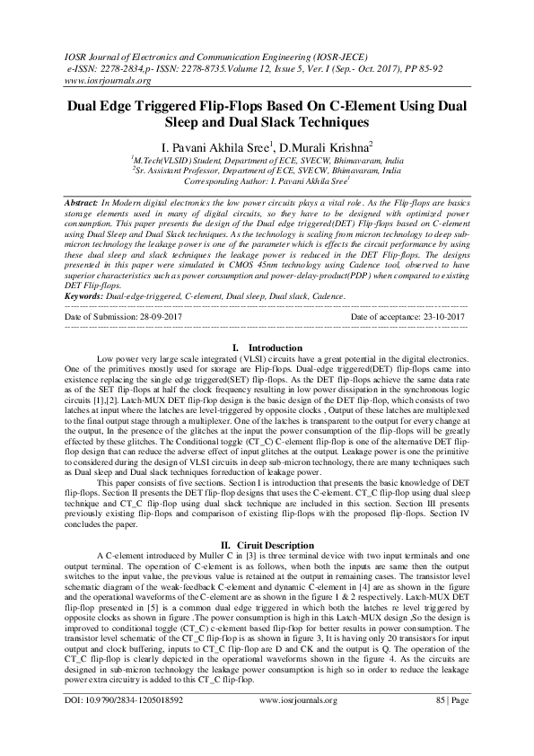 (PDF) Dual Edge Triggered Flip-Flops Based On C-Element Using Dual Sleep and Dual Slack Techniques