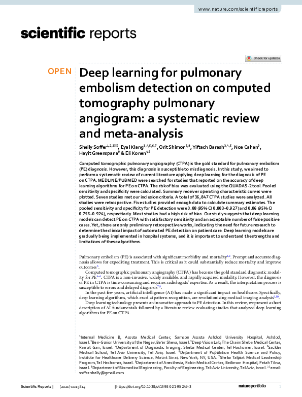 Pdf Deep Learning For Pulmonary Embolism Detection On Computed Tomography Pulmonary Angiogram