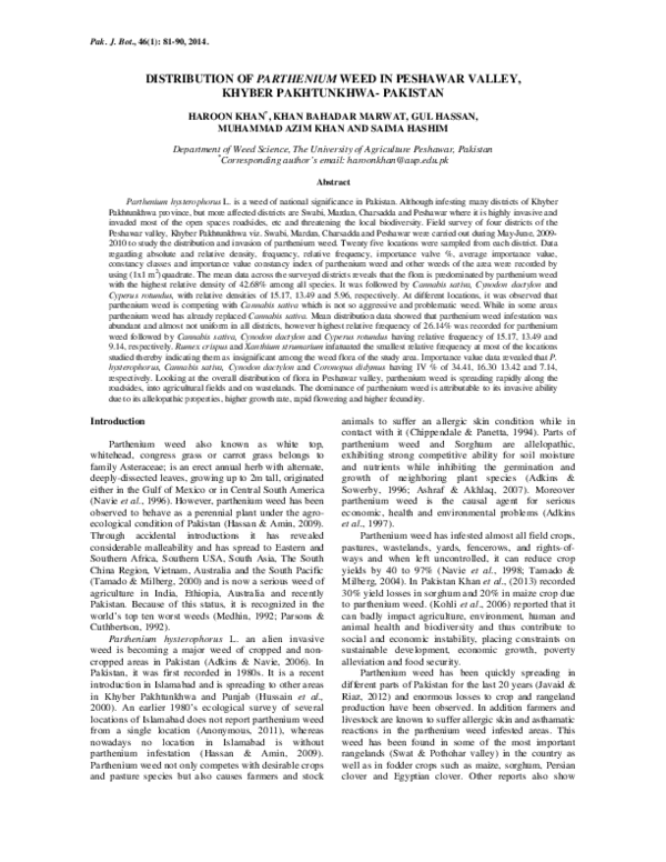 (PDF) Distribution of Parthenium Weed in Peshawar Valley, Khyber ...