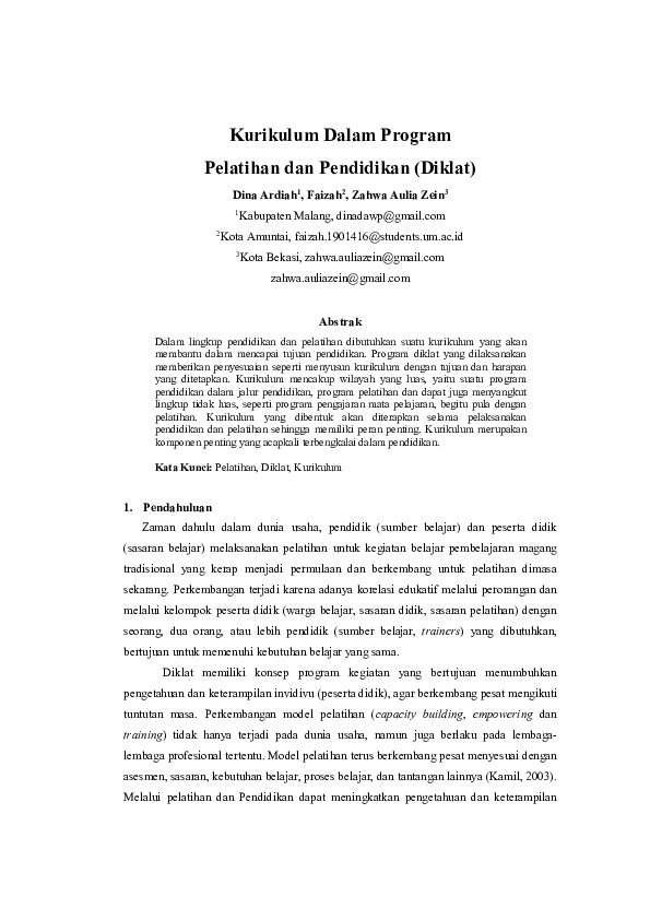 (PDF) Kurikulum Dalam Program Pelatihan dan Pendidikan (Diklat