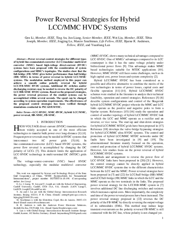 (PDF) Power reversal strategies for hybrid LCC/MMC HVDC systems