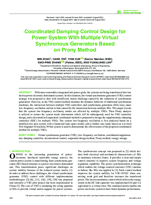Pdf Coordinated Damping Control Design For Power System With Multiple Virtual Synchronous 0858