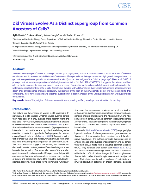 (PDF) Did viruses evolve as a distinct supergroup from common ancestors ...