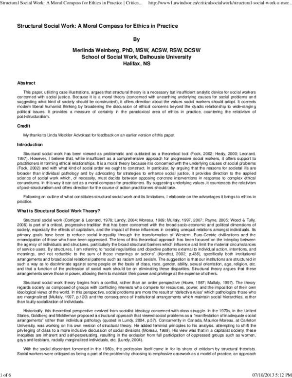 (PDF) Structural Social Work: A Moral Compass for Ethics in Practice