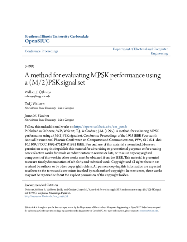 (PDF) Evaluating MPSK Performance via (M/2)PSK