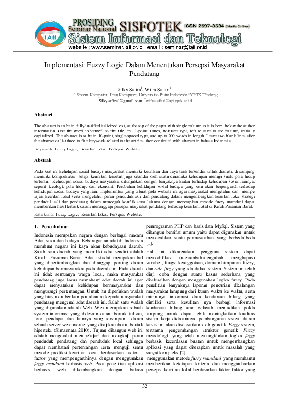 (PDF) Implementasi Fuzzy Logic Dalam Menentukan Persepsi Masyarakat Pendatang