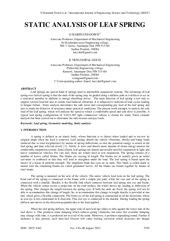 (PDF) Static Analysis of Leaf Spring