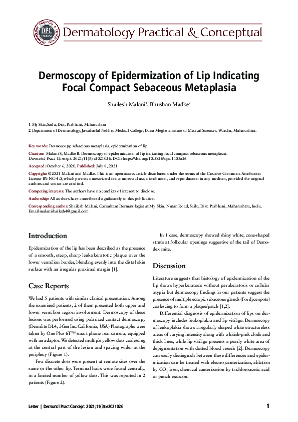 (PDF) Dermoscopy of Epidermization of Lip Indicating Focal Compact ...