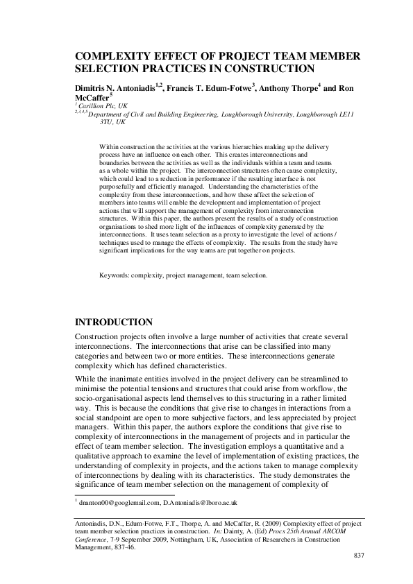 (PDF) Complexity Effect of Project Team Member Selection Practices in ...