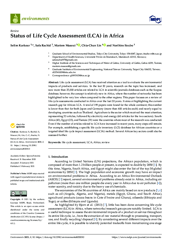 (PDF) Status of Life Cycle Assessment (LCA) in Africa