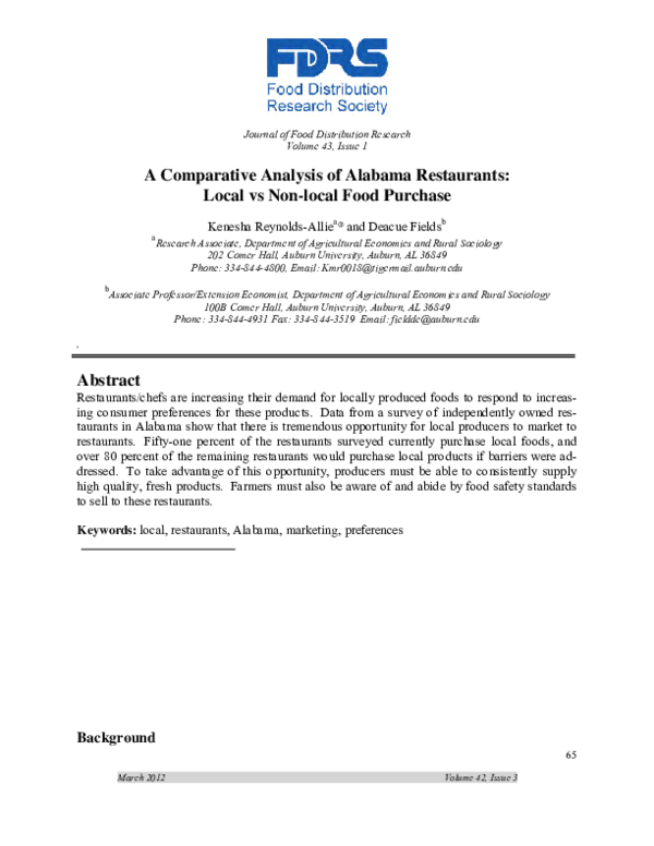 (PDF) A Comparative Analysis of Alabama Restaurants: Local vs Non-local ...