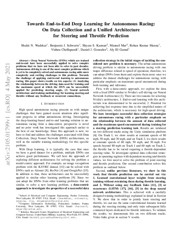 (PDF) Towards End-to-End Deep Learning for Autonomous Racing: On Data Collection and a Unified ...